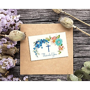Best Paper Greetings 48 Pack Christian Thank You Cards With Envelopes, Bulk Baptism, Religious Greeting Notes for Christening, Wedding, Communion, Floral Cross Design (4 x 6 In)
