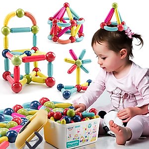 BAIBAOLE 82 PCS Magnetic Balls and Rods Set Magnet Balls Toys for Kids DIY Magnetic Toys Magnetic Building Sticks 3D Educational Toy Gift for Boys and Girls Ages 3 4 5 6 7 8-15