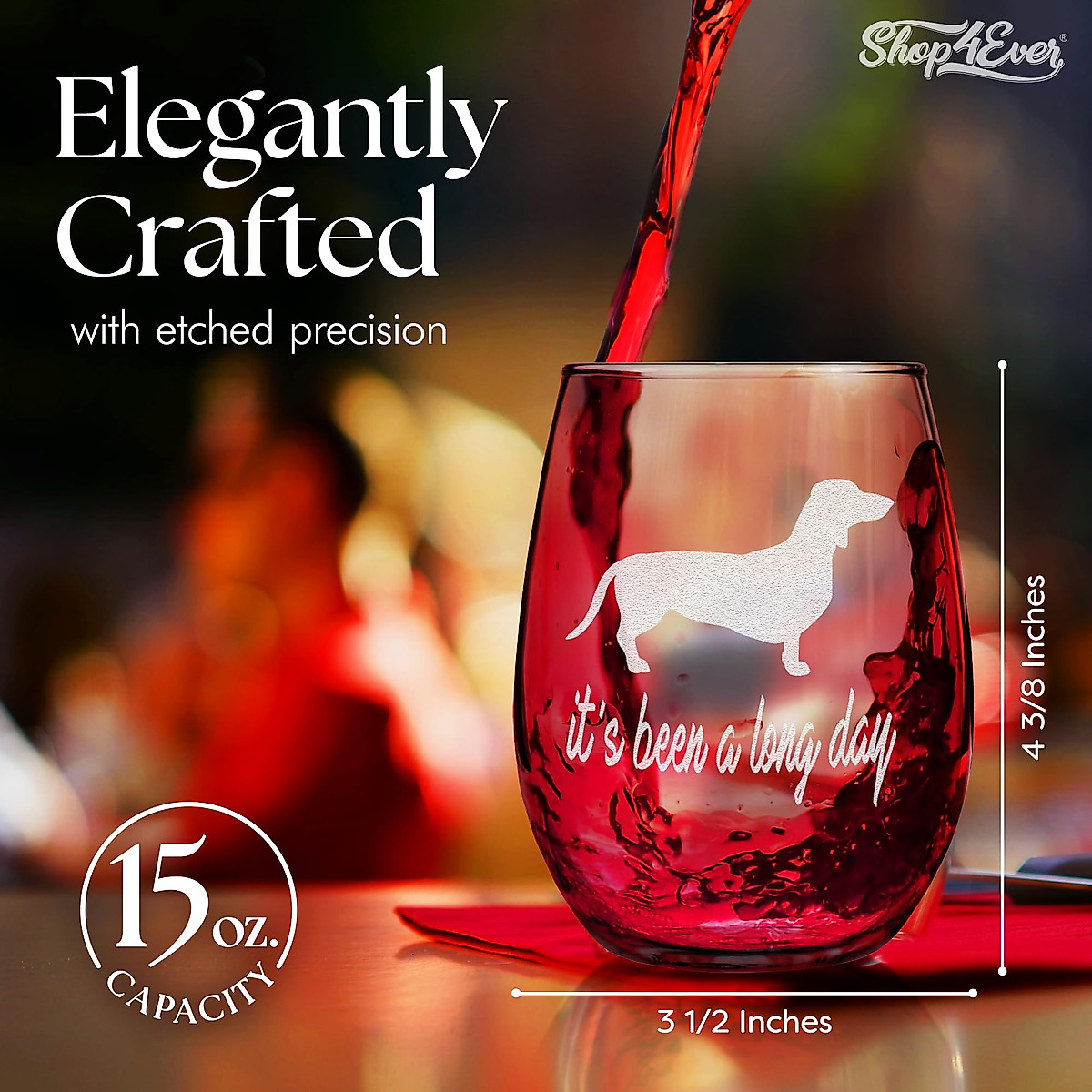shop4ever It's Been A Long Day Dachshund Laser Engraved Stemless Wine Glass 15 oz. Funny Wiener Dog Gift