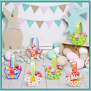 24 Pieces Paper Easter Treat Boxes Easter Treat Baskets Easter Gift Box with Handle Rabbit Egg Easter Basket Candy Goody Cookie Boxes Holder for Party Favor Supplies