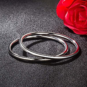 H&Beautimer Solid 925 Sterling Silver Italian Handmade Minimalist 4MM Bracelet for Women's Charm Jewelry 60-65MM Bangle 1/2/3 Set Birthday Gift (2set, 68MM)