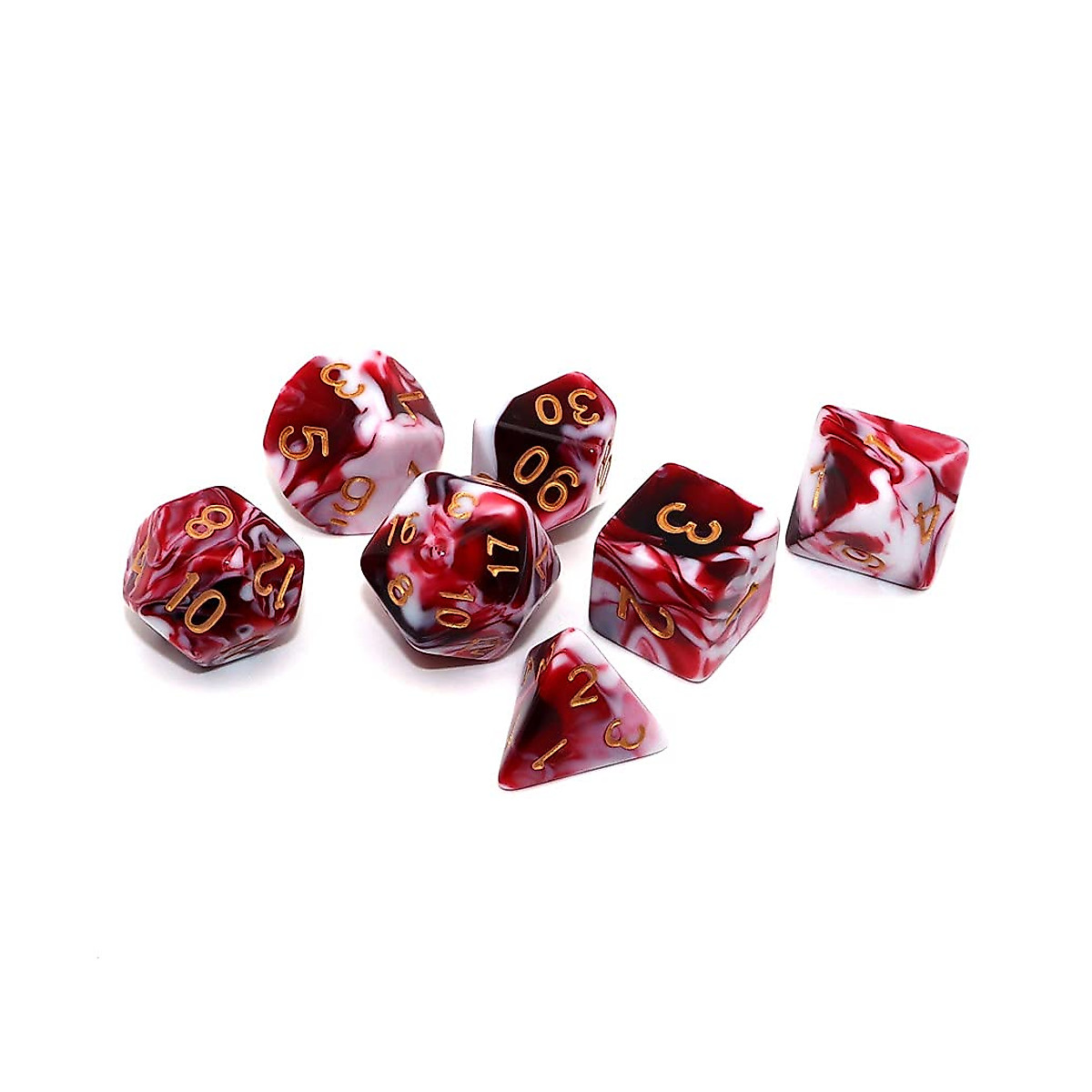 CREEBUY DND Dice Set Red Mix White Dice for Dungeon and Dragons D&D MTG 7-Die RPG Polyhedral Dice