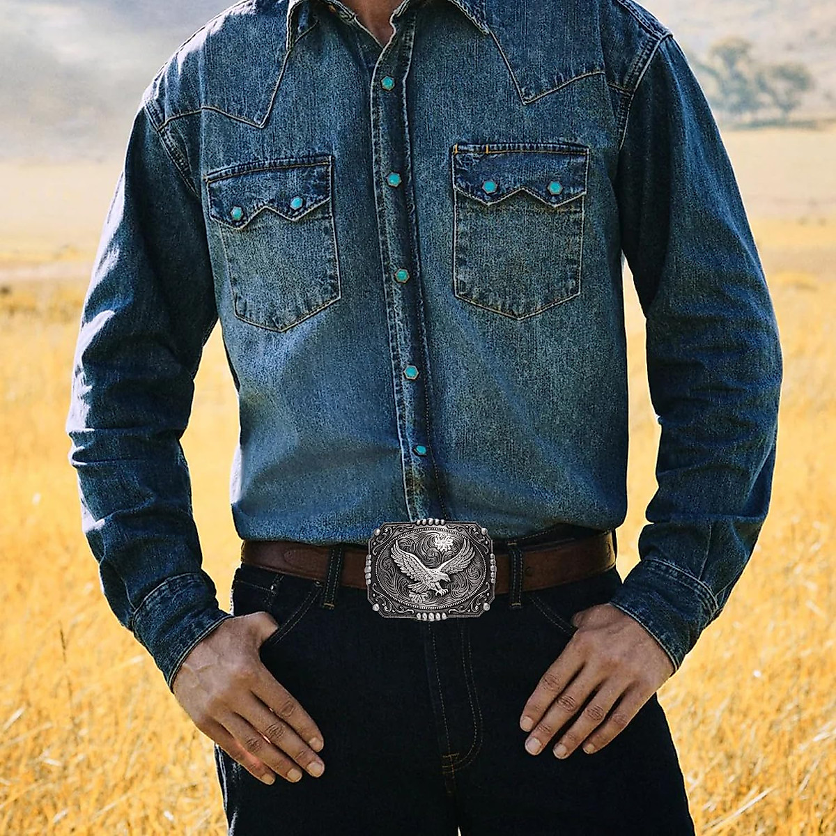 Absbolo Eagle Belt Buckle for Men Women Cowboy Rodeo Large Western Belt Buckle for Cowboys Cowgirls