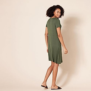 Amazon Essentials Women's Short-Sleeve Scoop Neck Swing Dress (Available in Plus Size), Dark Olive, Small
