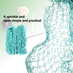 1 Pack Fish Net Decorations for Party, Natural Cotton Fish Net Party Decorations for Pirate Party, Luau Tropical Nautical Beach Table Cover, Nautical Themed Cotton Fishnet Party Accessory (Lake Blue)