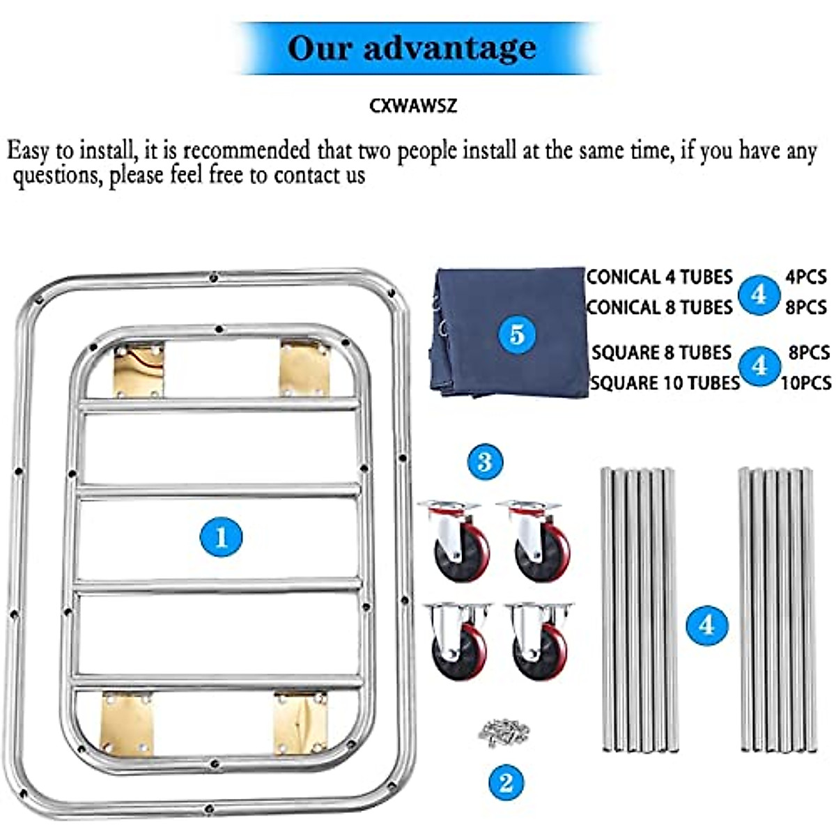 CXWAWSZ Home Laundry Cart with Wheels 10 Bushel Commercial Heavy Duty Laundry Carts Large Industrial Metal Laundry Baskets with Steel Frame and Waterproof Oxford Cloth, 300 Lbs Weight Capacity