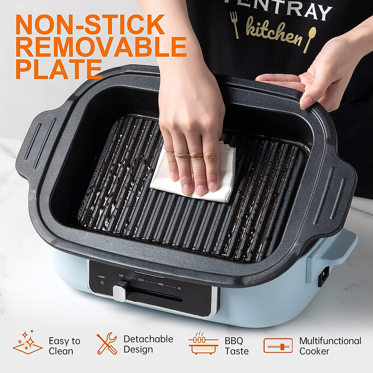 Indoor Electric Grill Appliance Griddle Party Electric Skillets Set with 5 Removable Nonstick Plates for Grilling, HotPot, BBQ, Dessert,Stir Fry, Paella Pasta Pot, All in One Cooking Machine
