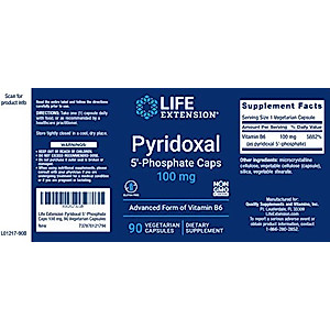 Life Extension Pyridoxal 5-Phosphate Caps 100 mg P5P, 90 Veg Capsules - Advanced Vitamin B6 Supplement