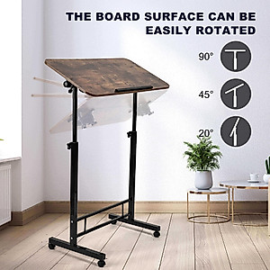 Small Standing Desk Adjustable Height,Rolling Computer Desk,Mobile Standing Desk with Wheels,Portable Stand Up Desk,Tall Computer Table,Adjustable Desktop Sit Stand Desk,Size 31.5x15.7 Inch Brownish C