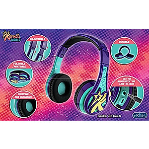 eKids Karmas World Bluetooth Headphones, Wireless Headphones with Microphone Includes Aux Cord, Kids Headphones for School, Home, or Travel