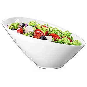 Yesland 2 Pack Porcelain Angled Serving Bowls - 26 Oz White Salad Bowls - Ceramic Pasta Bowls for Cereal, Soup, Salad, Rice, Prep