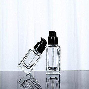 QUUPY 2Pcs 15ml/0.5oz Empty Clear Square Glass Emulsion Essence Bottle With Black Pump Head Cosmetic Foundation Travel Vials Containers Holder For Lotion Cleanser Essential Oils Liquids Body Cream