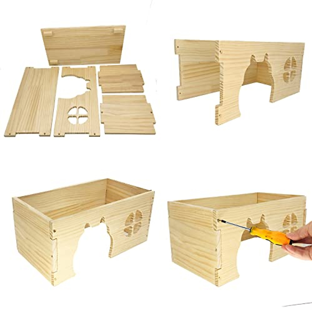 Wooden Guinea Pig Hideout, Chinchilla House, Baby Rabbit House, Dwarf Bunny Hut Hideout Wood, Small Animal Hideout for Rats, Hedgehog