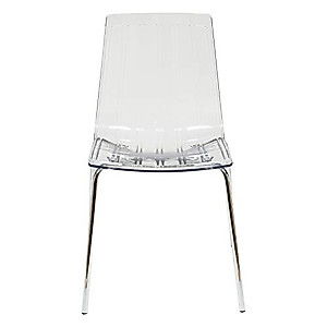 LeisureMod Ralph Mid-Century Dining Chair with Chrome Base in Clear
