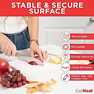 EatNeat 5 pc Cutting Board and Kitchen Knife Set - Premium Plastic Cutting Boards and Kitchen Knife Set, Home Essentials Kit Includes Stainless Steel Santoku Knife With Sheath and 3 Chopping Boards