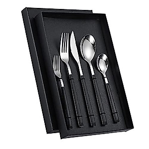 Kitchen Utensils Set, 5 Pcs Tableware Cutlery Set Stainless Steel Restaurant Dishwasher Dinner Knives Forks Spoons Eating Utensils High Hardness Flatware Set (Black Handle)