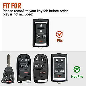 Slohif for Jeep Leather Key Fob Cover Accessories for Grand Cherokee Wagoneer 2022 5 Buttons, Leather Case+D-Ring+Hook(Black)