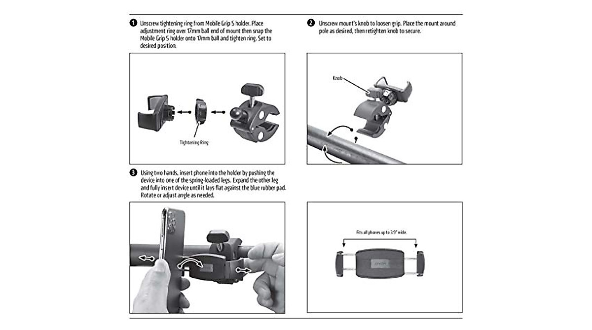 ARKON Mobile Grip 5 Phone Clamp Mount for iPhone & Galaxy