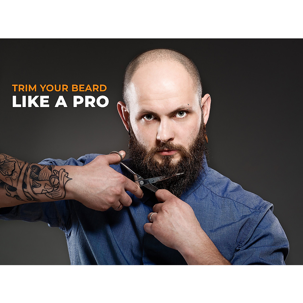 Viking Revolution - Beard and Mustache Scissors w/Comb and Synthetic Leather Case Professional Sharp Surgical Grade Steel for Trimming, Grooming, Cutting Mustache, Beards & Eyebrows Hair