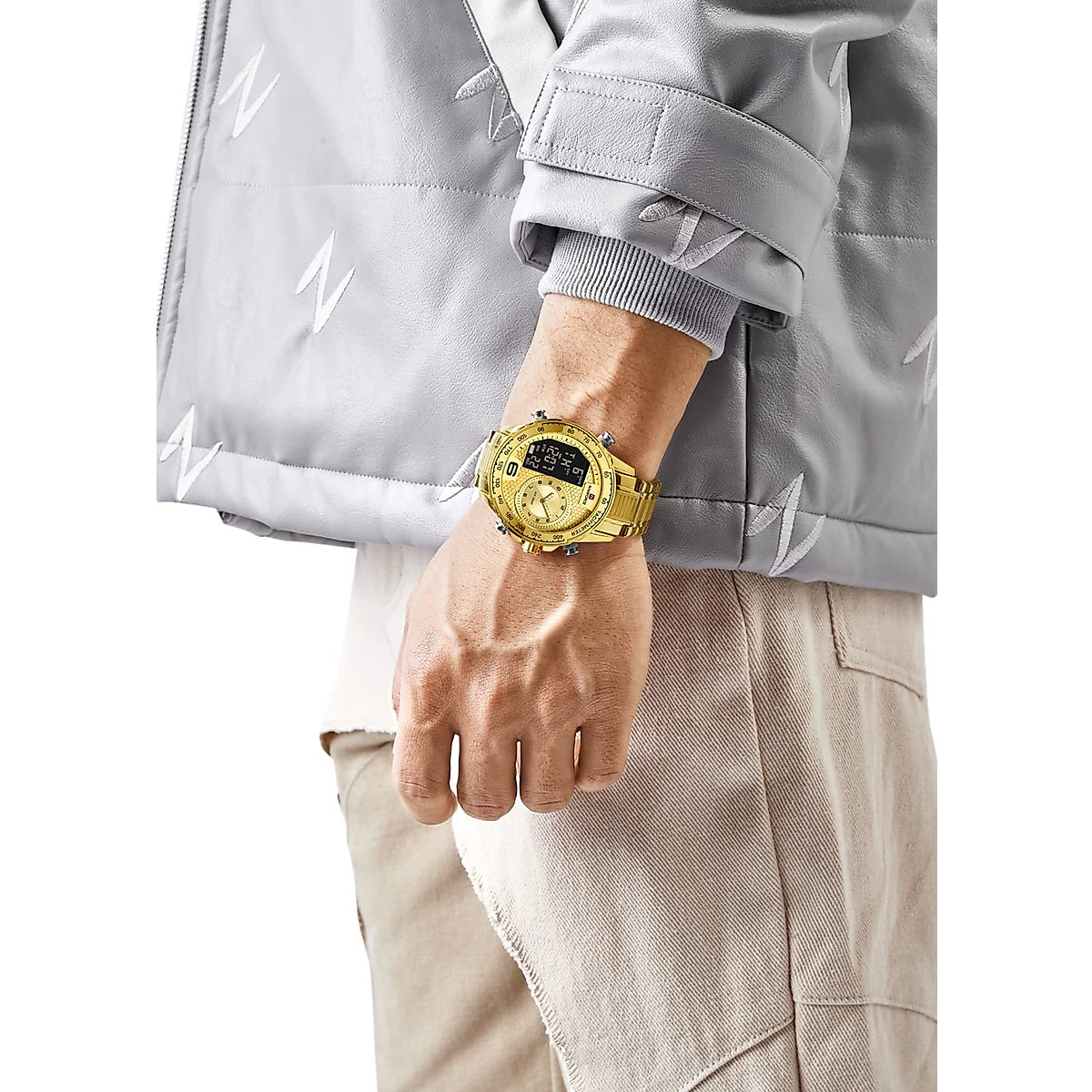 NAVIFORCE Watch for Men Dual Display Digital Quartz Watches Multifunctional Business Stainless Steel Wristwatch