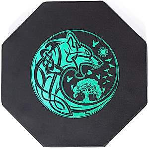 DND Dice Tray - Premium 8 Inch Tray for Dungeons and Dragons: Exquisitely Detailed Green World Tree & Wolf Raven Design - Perfect Rolling & Box Storage to Protect Your Dice for D&D and RPG