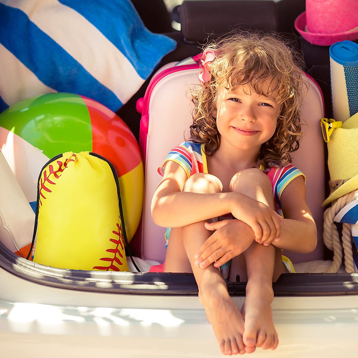 12 Pieces Small Softball Soccer Basketball Volleyball Candy Drawstring Bag Softball Soccer Basketball Volleyball Drawstring Goodie Favor Bags(Softball Style,10 x 12 Inch)