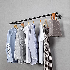 RZGY Industrial Pipe Clothes Rack, 47.2’'L Wall Mounted Garment Rack, Heavy Duty Black Iron Garment Bar Clothes Hanging Rod Bar for Laundry Room Closet Storage & Organization