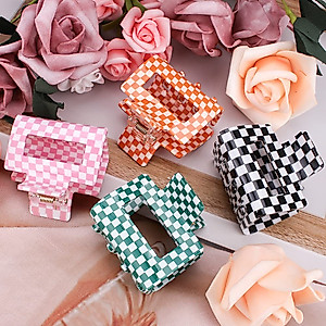 Ahoney 4 Pack Checkered Hair Claw Clips for Thin Hair 2" Y2k Accessories Cute Small Hair Clips for Thick Hair for Women Girls