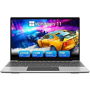 jumper Laptop 14 Inch, 12GB DDR4 256GB SSD, Intel Celeron Quad Core CPU, Lightweight Computer with FHD 1080p Display, Windows 11 Laptops, Dual-Band WiFi, Dual Speakers, 35520mWH Battery, Type-C.