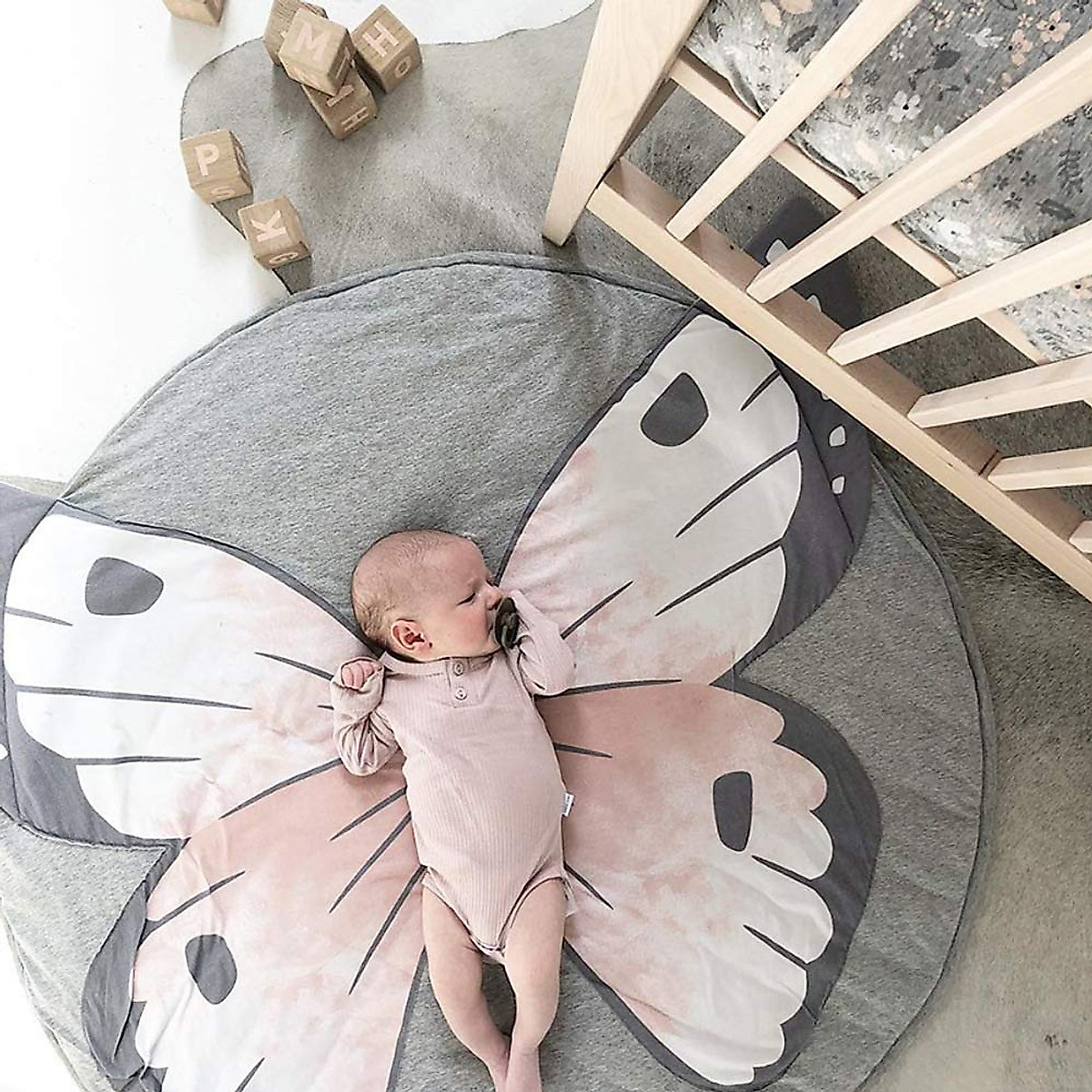 USTIDE Baby Rugs, Creeping Crawling Mat,Nursery Rug for Baby Girl, Children Anti-Slip Game Mat Cotton Floor Play Mat Blanket Play Carpet Kids Room Decor 37.4 x 37.4 (Butterfly)
