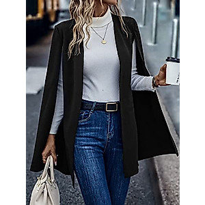 WDIRARA Women's Cape Blazer Cloak Split Sleeve Open Front Jacket Work Business Casual Blazer Solid Cape Coats Black M