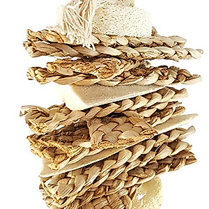 SONGBIRDTH Parrot Chew Toys - Loofah Cuttlebone Grass Parrot Budgies Cockatoo Parakeet Cockatiel Cage Bite Toy for Medium and Small Parrot Wood Color