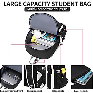 FENGDONG Teenage Girls Bookbag School Backpack Children Casual Daypack Schoolbag for Teens Black White