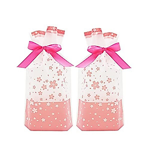 KUPOO 50Pcs Candy Cookies Plastic Drawstring Gift Bags 6X9 Inch Pink Cherry Blossom Treat Bags for Birthday Party Wedding Festival Gift Wrapper (Pink Cherry Blossom)