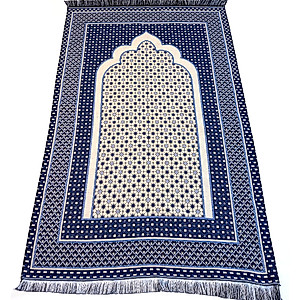Modefa Turkish Islamic Prayer Mat Janamaz Sajjadah | Thin Woven Cotton Praying Rug Ramadan Eid Gift | Traditional Muslim Sejada for Men Women - Hira Diamond (Royal Blue)