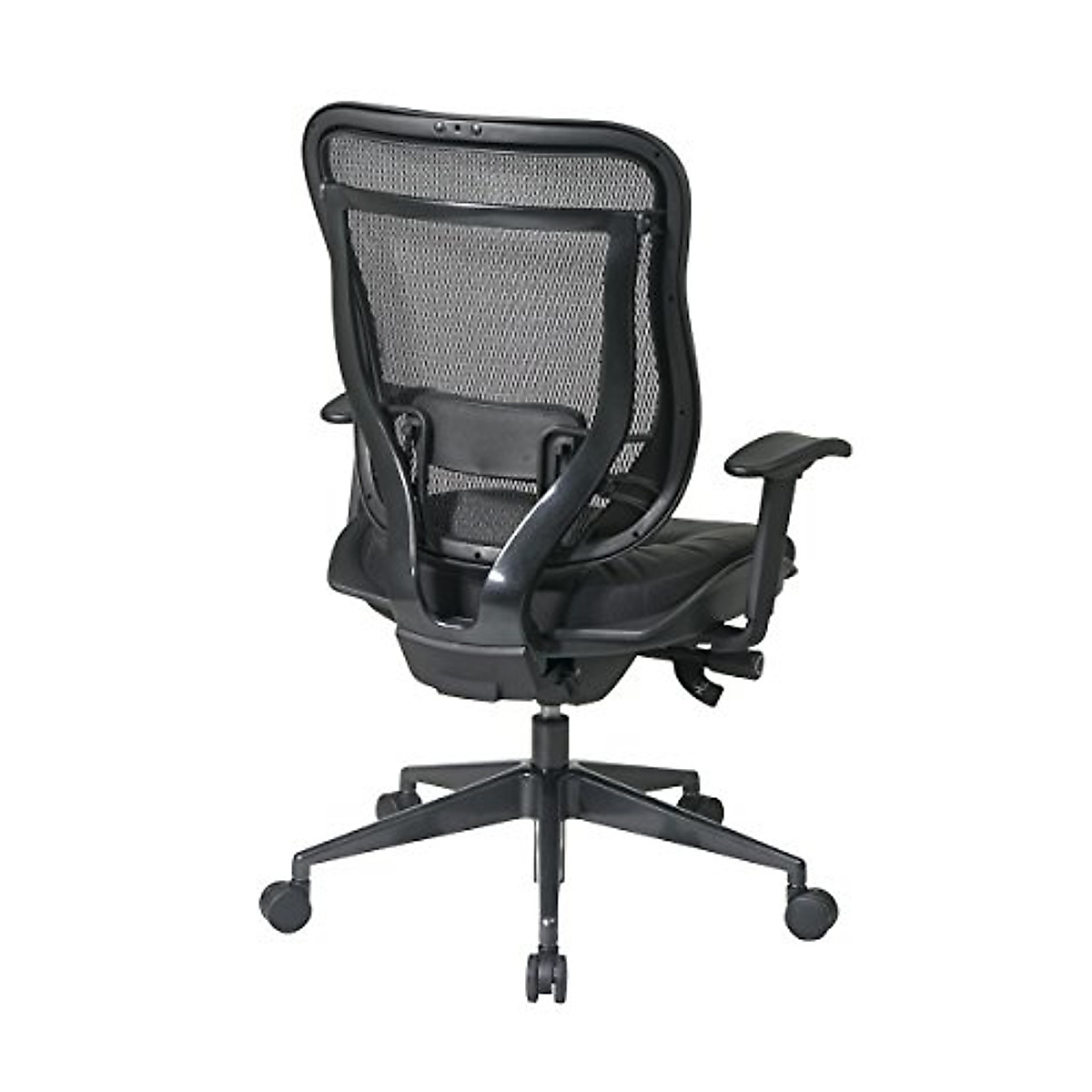 SPACE Seating Breathable Mesh High Back and Padded Black Leather Seat, Ultra 2-to-1 Synchro Tilt Control, Seat Slider and Gunmetal Finish Executive Chair