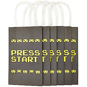 BLUE PANDA Video Game Party Favor Gift Bags for Kids Birthday (4 Assorted Designs, Kraft Paper, 24 Pack)