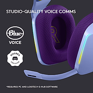 Logitech G733 LIGHTSPEED Wireless Gaming Headset with suspension headband, LIGHTSYNC RGB, Blue VO!CE mic technology and PRO-G audio drivers - Lilac