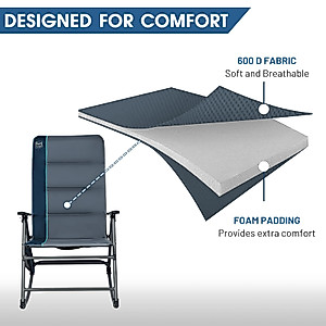TIMBER RIDGE Oversized Folding Rocking Camping Chair, Padded Outdoor Rocker with High Back, Portable Outdoor Chair for Patio, Garden, Lawn, Supports up to 400 lbs, Blue
