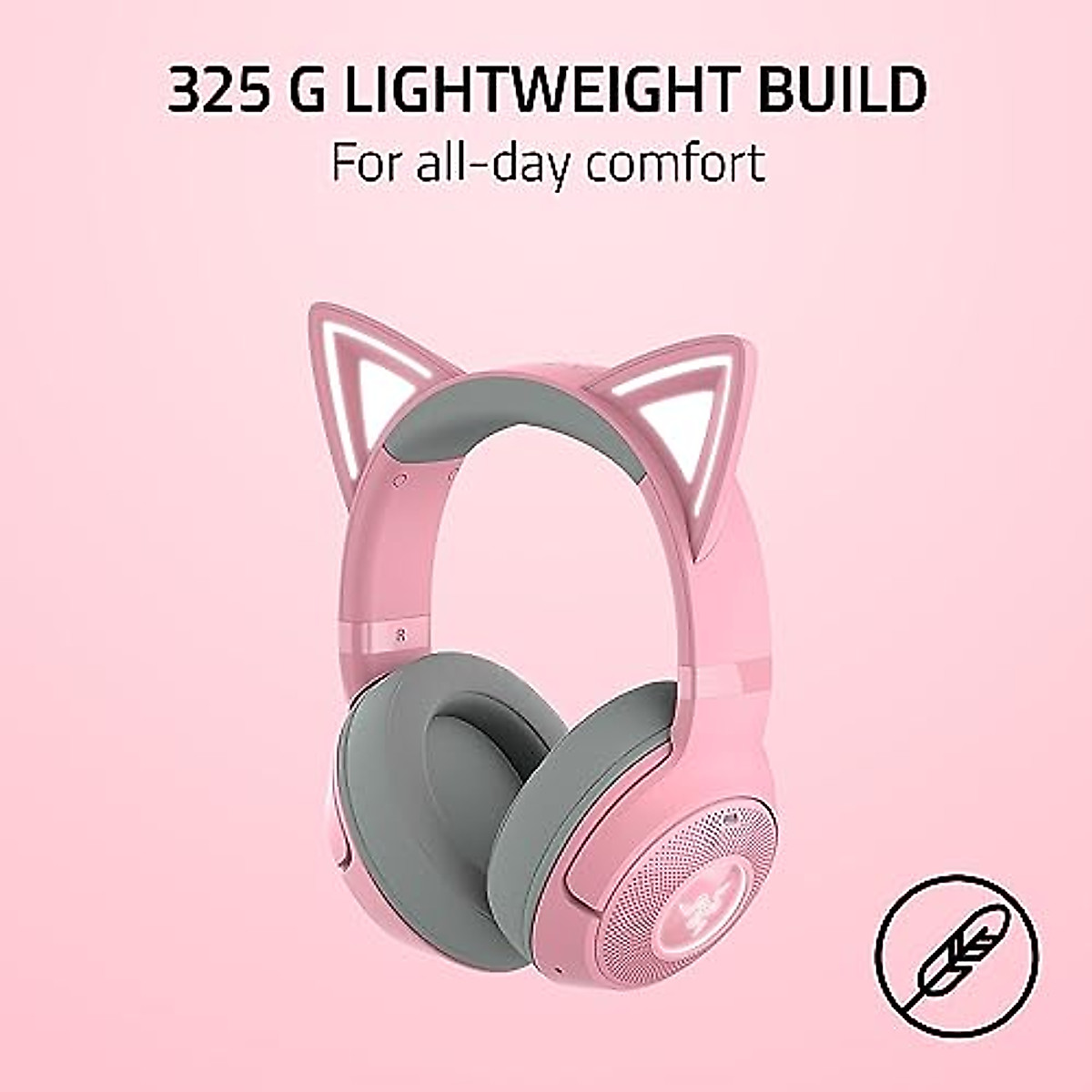 Razer Kraken Kitty V2 BT Wireless RGB Headset: Chroma RGB Kitty Ears & Earcups - Bluetooth 5.2-40 mm Drivers - Noise-Cancelling Mics - Lightweight - 40 Hr Battery w/Type C Charging - Quartz Pink