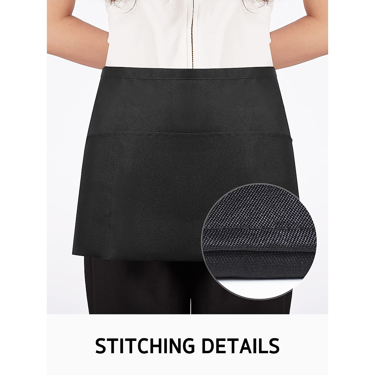 Syntus 2 Pack Server Apron with 3 Pockets, Waterdrop Resistant Waitress Waiter Waist Apron, 11.5-inch Black