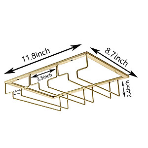 Eywlwaar Gold Wine Glass Rack Stemware Holder Wine Glass Holder Wine Glass Hanger 11.8 Inch Long 3 Rows (2Pack-Gold, 3 Rows-2 Pack)