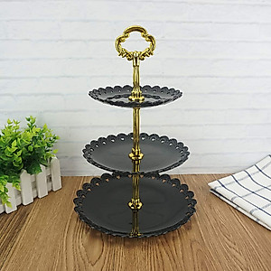 Artliving 3-Tier Plastic Cake Stand Dessert Stand Cupcake Stand Tea Party Serving Platter Black Gold