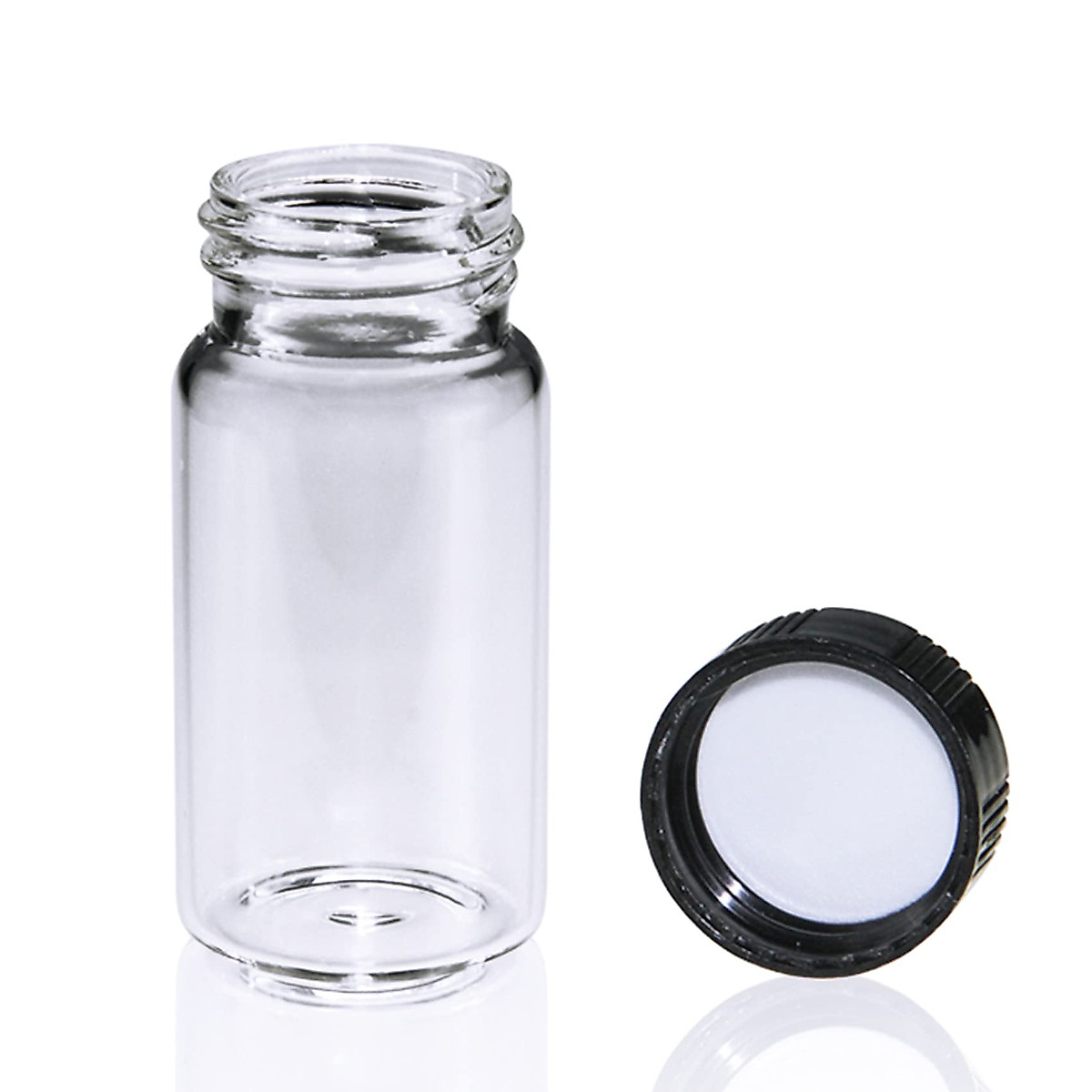 ALWSCI Sample Vial, Clear Glass 24-400 Thread Storage Vial, 20 ml Capacity, 27.5 mm I.D. x 57 mm with 24-400 Black Closed Cap, PE Liner, pack of 100