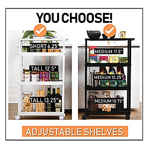 Slim Rolling Storage Cart with Wheels & Adjustable Shelving - Durable Metal Space-Saving 4 Tier Rolling Cart Ideal Kitchen - Narrow Bar Cart, Spice Rack, Utility Cart, Coffee Cart for Kitchen - WHITE