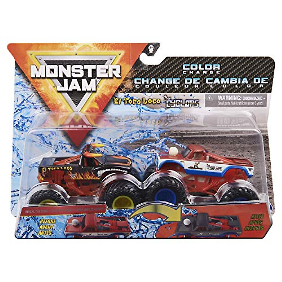 Monster Jam, Official El Toro Loco vs. Cyclops Color-Changing Die-Cast Monster Trucks, 1:64 Scale