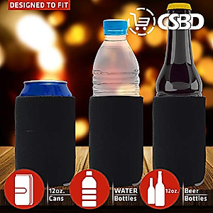 CSBD Beer Can Coolers Sleeves, Soft Insulated Reusable Drink Caddies for Water Bottles or Soda, Collapsible Blank DIY Customizable for Parties, Events or Weddings, Bulk, (Red, White, & Blue 12 Pack)
