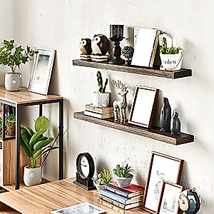 WELLAND Bradley Brown Floating Shelves Set of 2 Handmade Wood Wall Shelves Rustic Wall Mounted Shelves 5" Deep Narrow (Dark Brown, 36 inch)