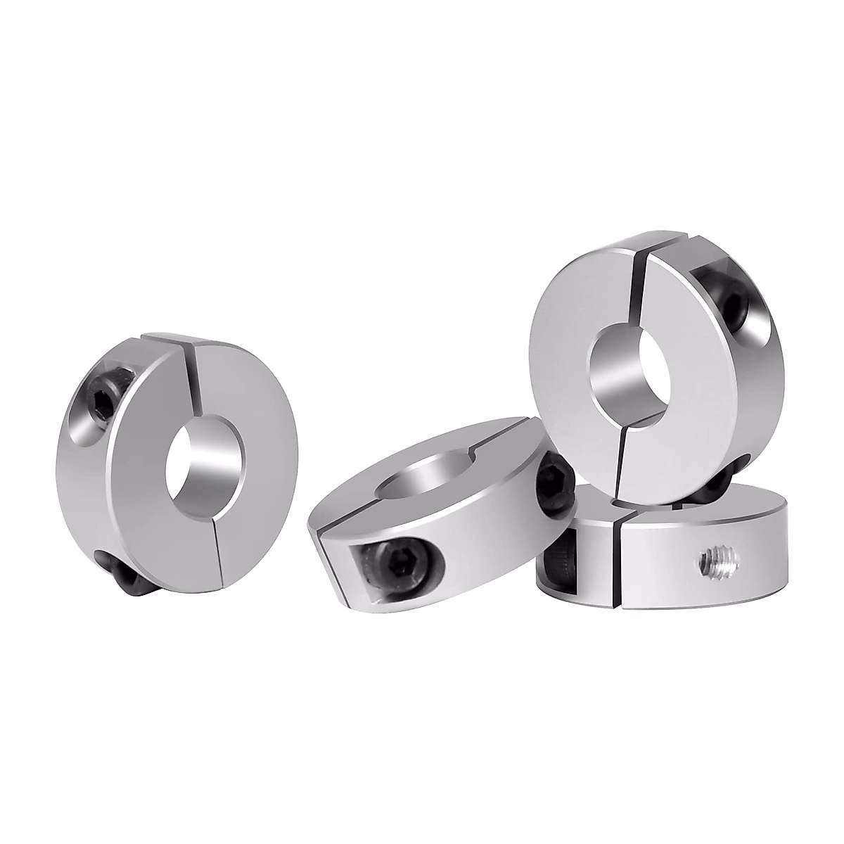 (Pack of 4) Split Shaft Collar Bore 25mm, Aluminum Alloy Two Halves Clamping Collar for Shaft, 45mm OD, 12mm Thickness, with M5 Set Screws
