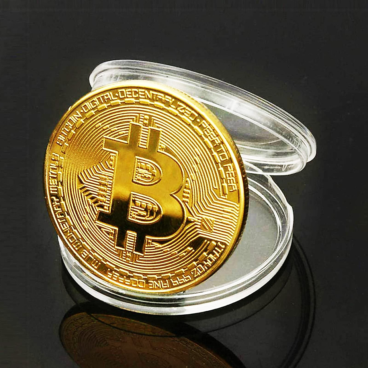 Naturiway 1Pcs Bitcoin Coin, Bitcoin Commemorative Coin 24K Gold Plated, 3mm BTC Cryptocurrency, Collectible Coin with Protective Case, Blockchain Cryptocurrency, Home and Office Decoration
